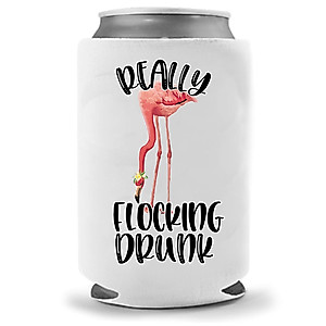 Cool Coast Products | Flamingo Flocking Drunk Can Coolie | Novelty Gifts Funny Beer Can Coolies | Neoprene Insulated Soft Can Cooler | Beverage Cans Bottles | Cold Beer Tailgating C150