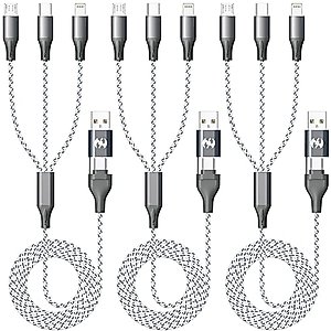 Multi Charging Cable 3Pack 7FT Multi Charger Cable Nylon Braided Cord USB Charging Cable 3 in 2 Multi Phone Charger Cord with Type C Micro Lightning USB for Apple iPhone Android Phone