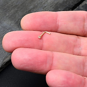 Body Candy Solid 14k Yellow Gold 2mm Clear Cubic Zirconia L Shaped Nose Stud Ring 18 Gauge 1/4"
