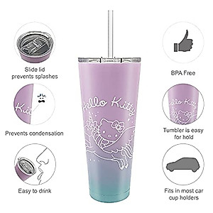Zak Designs Sanrio Hello Kitty Vacuum Insulated Stainless Steel Travel Tumbler with Splash-Proof Lid, Includes Reusable Plastic Straw and Fits in Car Cup Holders (18/8 SS, 25 oz)