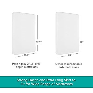 Waterproof Pack N Play Mattress Pad Protector 2 Pack, Premium Bamboo Terry Surface, Quilted Pack and Play Sheets Cover for Graco Pack N Play, Mini/Portable Crib and Foldable Playard