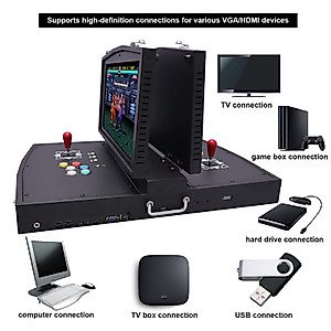 RSTJ-Wjf Multifunction Arcade Game Machine with 18.5 Inch Double Monitor, HD Video Game Console with 8000+ Games Support HDMI VGA Output, 2~4 Players Online Game