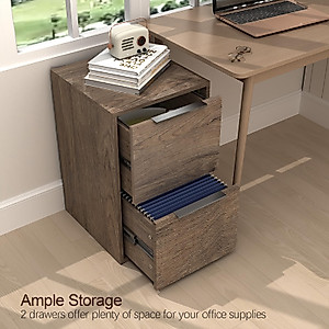 GREATMEET Two Drawer File Cabinet, Vertical Filing Cabinet, Small Wood File Cabinets for Home Office, 2-Drawer Under Desk, Printer Stand, Grey