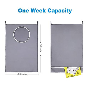 Hanging Laundry Hamper(30"L x 20"W) with 2 Adjustable Stainless Steel Over Door Hooks 30Lb& 2 Adhesive Hooks 2.75"L 25Lb & Grey Mesh Laundry Bag. Large Size Door Hamper for Kids Room, Bathroom, Dorm