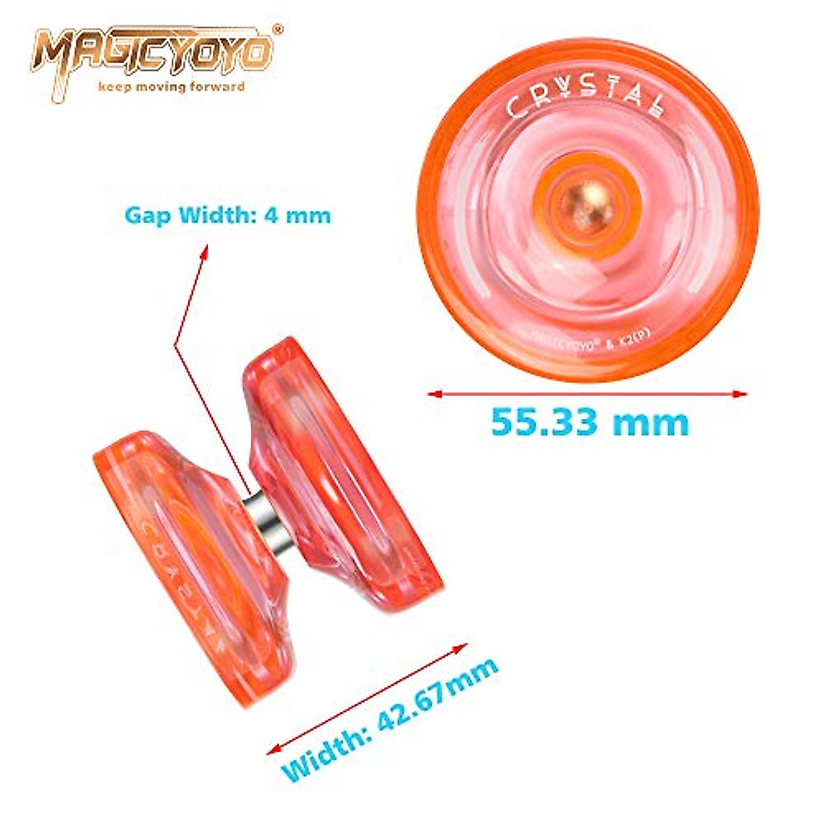 MAGICYOYO K2 Crystal Orange Professional Responsive Yoyo Ball with Yo Yo Bag+ Yo-yo Glove+ 12 Yoyos Strings Kit, Plastic Yo-yos