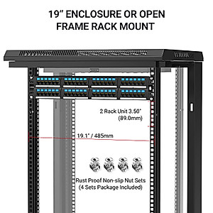 AMPCOM CAT6 48 Ports Patch Panel, Rack Mount - 2U, 19 inch, RJ45 Ethernet 568A 568B, 50u Gold Plated, with Rear Cable Management Bar