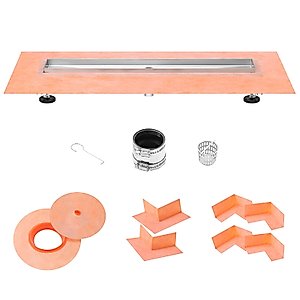 24 Inch Linear Drain Compatible with Schluter Systems Kerdi-Line with Hair Catcher 304 Stainless Steel Channel Body Shower Drain