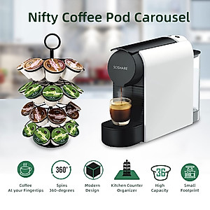 ROWISE K-Cup Pod Carousel Holder and Organizer for 36 Pods - Spins 360 Degrees, Detachable, Modern Metal Design in Black for Home and Office Counters