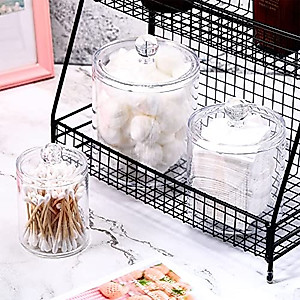 9 Pack Acrylic Holder Dispenser Plastic Apothecary Jars with Lids for Cotton Ball, 10/22/39 oz Clear Plastic Storage Jars Floss Holder Container Bathroom Canisters for Cotton Swab Bathroom, 3 Sizes