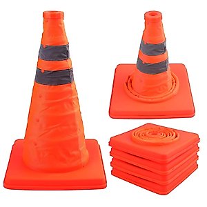 Faswin 4 Pack 15.5 Inch Collapsible Traffic Cones Safety Road Parking Cone Driving Construction Cones with Reflective Strips Collar, Orange