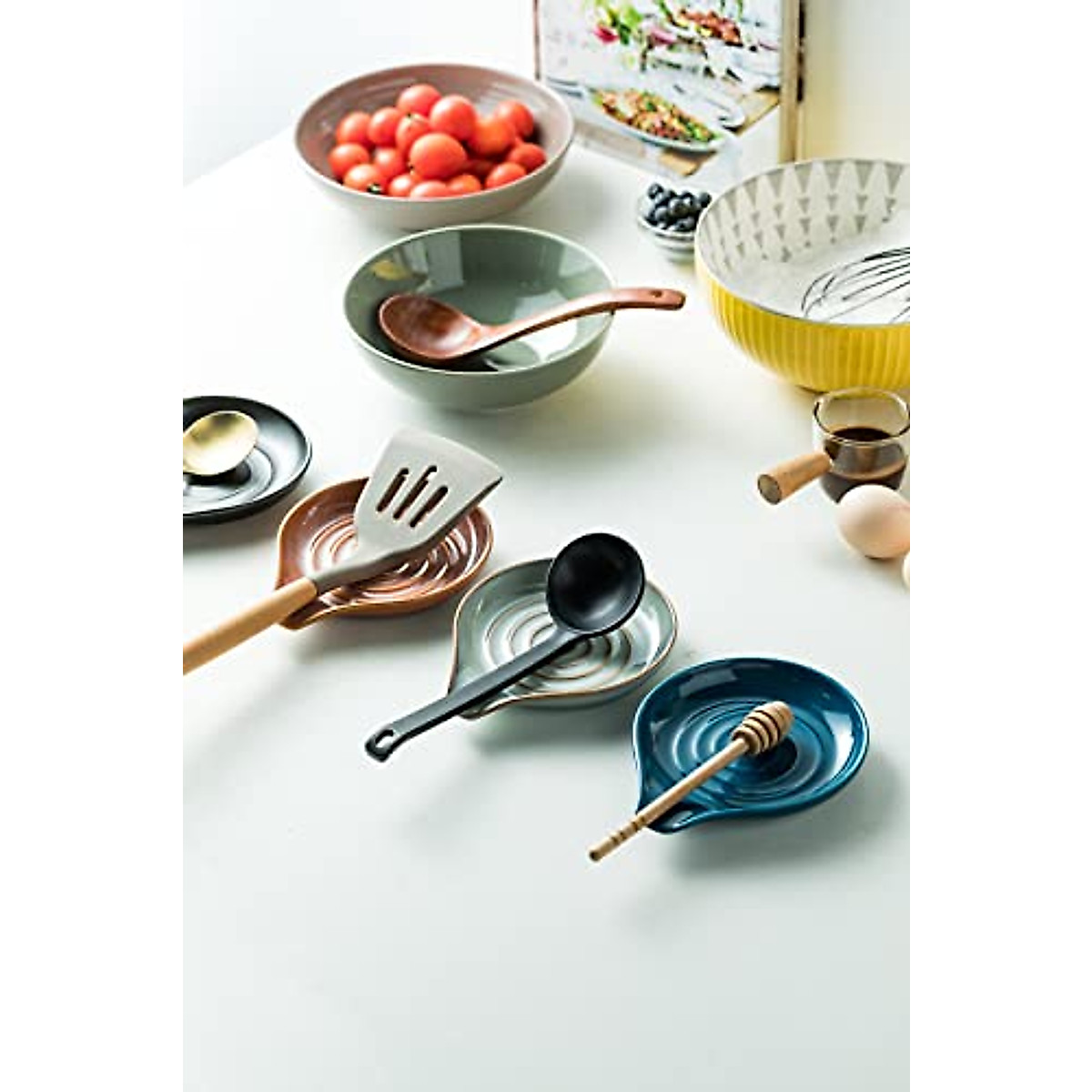 Ceramic Spoon Rest for Stove Top, Large Spoon Holder for Kitchen Counter Decor, 5" Cooking Spoon Rest Heat-Resistant, Gray