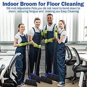 Roshtia 4 Pcs Broom Bulk Commercial Heavy Duty Broom 58 Inch Long Handle Outdoor Indoor Floor Cleaning Courtyard Home Kitchen (Blue)