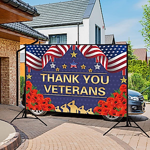 Thank You Veterans Photography Backdrop Banner Patriotic Memorial Day Background for Greeting Military Army Heroes Theme Party Supplies Photo Booth Props Decoration (7X5FT)
