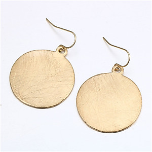 HONGYE Brushed Gold Silver Rose Gold Colored Round Disc Shaped Drop Earring Hook Earring