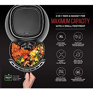 CHEFMAN Small Air Fryer Healthy Cooking, 3.6 Qt, Nonstick, User Friendly and Dual Control Temperature, w/ 60 Minute Timer & Auto Shutoff, Dishwasher Safe Basket, Matte Black, Cookbook Included