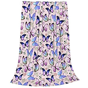 Butterfly Throw Blanket Soft Warm Flannel Fleece Bed Blanket Gift for Men Women Girls Boys Chair Couch 60"x50"