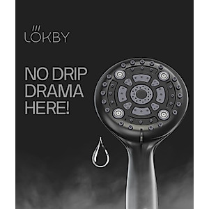 LOKBY 5″ High Pressure Handheld Shower Head 6-setting - High Flow Even with Low Water Pressure - Hand Held Showerhead Set with 59″ Stainless Steel Hose, Teflon Tape, Rubber Washers, Bracket