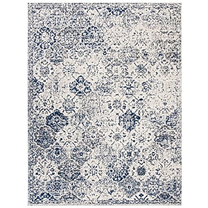 SAFAVIEH Madison Collection Area Rug - 10' x 14', White & Royal Blue, Boho Chic Distressed Design, Non-Shedding & Easy Care, Ideal for High Traffic Areas in Living Room, Bedroom (MAD611C)
