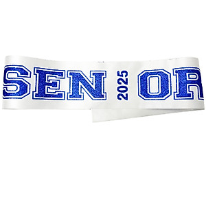 NAUXIUDSJS Senior Sash 2025,White Sashes 10 Pack with Blue Glitter Letters, Class of 2025 Graduation Celebrations Sashes, Finally Graduated Cheerleader Celebration Party Decorations Supplies