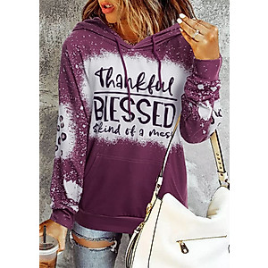 TAOHONG thankful blessed kind of a mess sweatshirts Purple Red