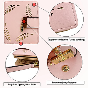 VODIU Women's Short Purse Leather Medium Wallet Leaf Bifold Card Coin Holder Small Purses Buckle Zipper Clutch