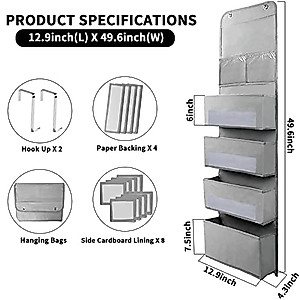 FGSAEOR 5-Shelf Over The Door Hanging Organizer, Closet Organizers and Wall Mount Storage with Clear PVC Window Pocket & 2 Hooks for Nursery Closet Storage, Pantry, Bedroom, Baby Diapers (1Pack-Grey)
