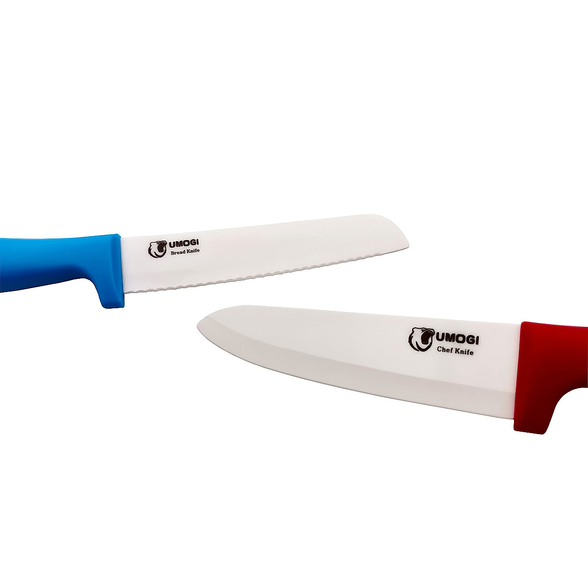 UMOGI Ceramic Kitchen Knife Set with Covers in Gift Box, Healthy Stain Resistant & Non-Rust, Dishwasher Safe - Colorful Knife Set Include Chef, Serrated Bread, Utility & Paring Knife