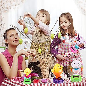 4 Pack Easter Rabbit Solar Powered Dancing Toys Bunny Car Shaking Head Dancer Doll Cute Bunny Chick Swing Figurines Car Windowsill Decor Valentine's Day Toys Gift for Car Dashboard Office Desk Decor