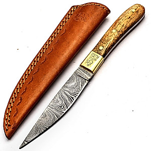 KNI-9725 Handmade Damascus Steel 9 Inch Knife Rosewood Handle With Leather Sheath