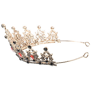 Lurrose Baroque Bride Crowns Black Rhinestones Gothic Chic Tiaras Vintage Crystal Queen Princess Crown Headpieces Headband for Wedding Prom Halloween Pageant (Red)