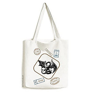 Dragon animaux Art Grain Outline Stamp Shopping Ecofriendly Storage Canvas Tote Bag