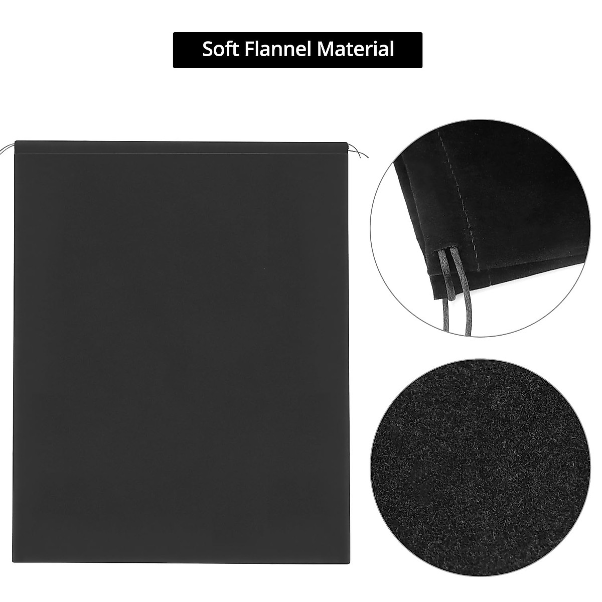 QWORK 6-Pack Large Black Anti-Tarnish Storage Bags - 24x32 inches Soft Flannel Cloth Pouches for Silverware, Jewelry Protection - Rust, Corrosion, Dust Prevention with Adjustable Drawstring