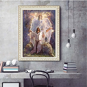 F-CANLAN Round Full Drill Diamond Painting Kit, 5D DIY Jesus Comes Paint with Diamonds Angel Jesus Diamond Dots Arts Crafts Set for Adult Beginner God Jesus Diamond Painting Room Decor (12X16 inches)