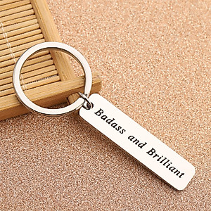 LQRI Funny Keychain Gift Badass & Brilliant Keychain Birthday Gift for Best Friend Girlfriend Badass Mom Badass Bitch (sliver)