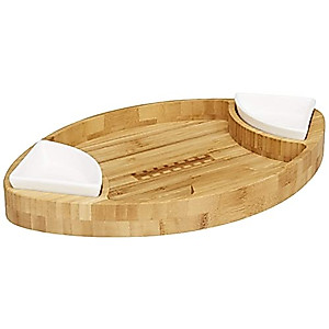 Prairie Collections Football Shaped Bamboo Serving Tray (10" x 16" x 2.5”) Includes 2 Dip Trays - Large Chip Serving Dish for Parties
