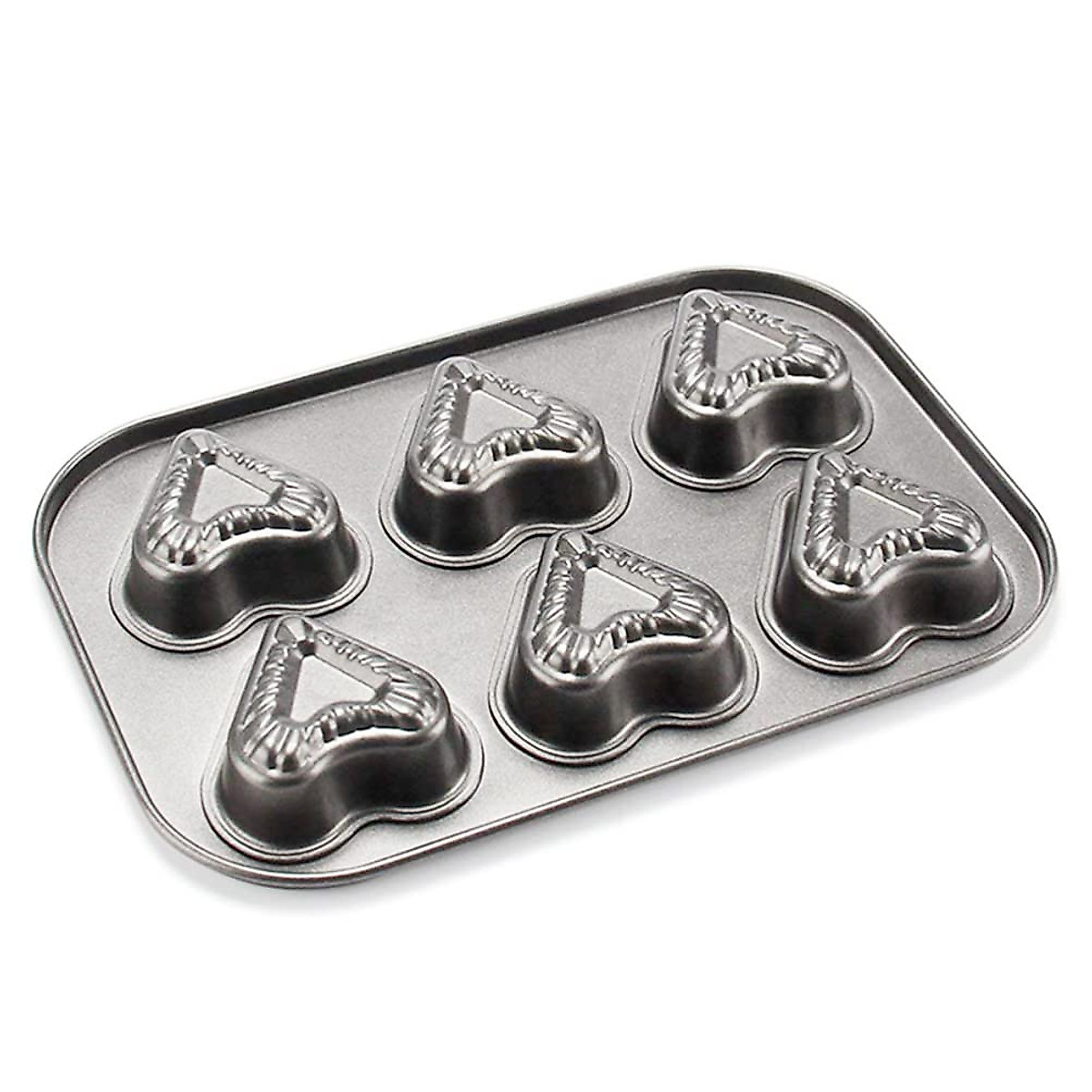 Luxshiny 6 Hole Metal Mini Cake Pan Muffin Baking Tray Pastry Heart Baking Tray Wedding Valentines Day Romantic Cupcake Tray