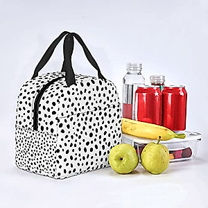 Cute Black Dot On White Lunch Box Bento Box Insulated Lunch Boxes Reusable Waterproof Lunch Bag With Front Pocket For Travel Office Picnic