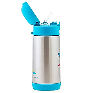 Stephen Joseph Double Wall Stainless Steel Bottles, Insulated Water Bottle for Kids Toddlers, Vacuum Insulated Bottle with Straw, BPA-Free Water Bottle – 11.8 Ounces, SHARK
