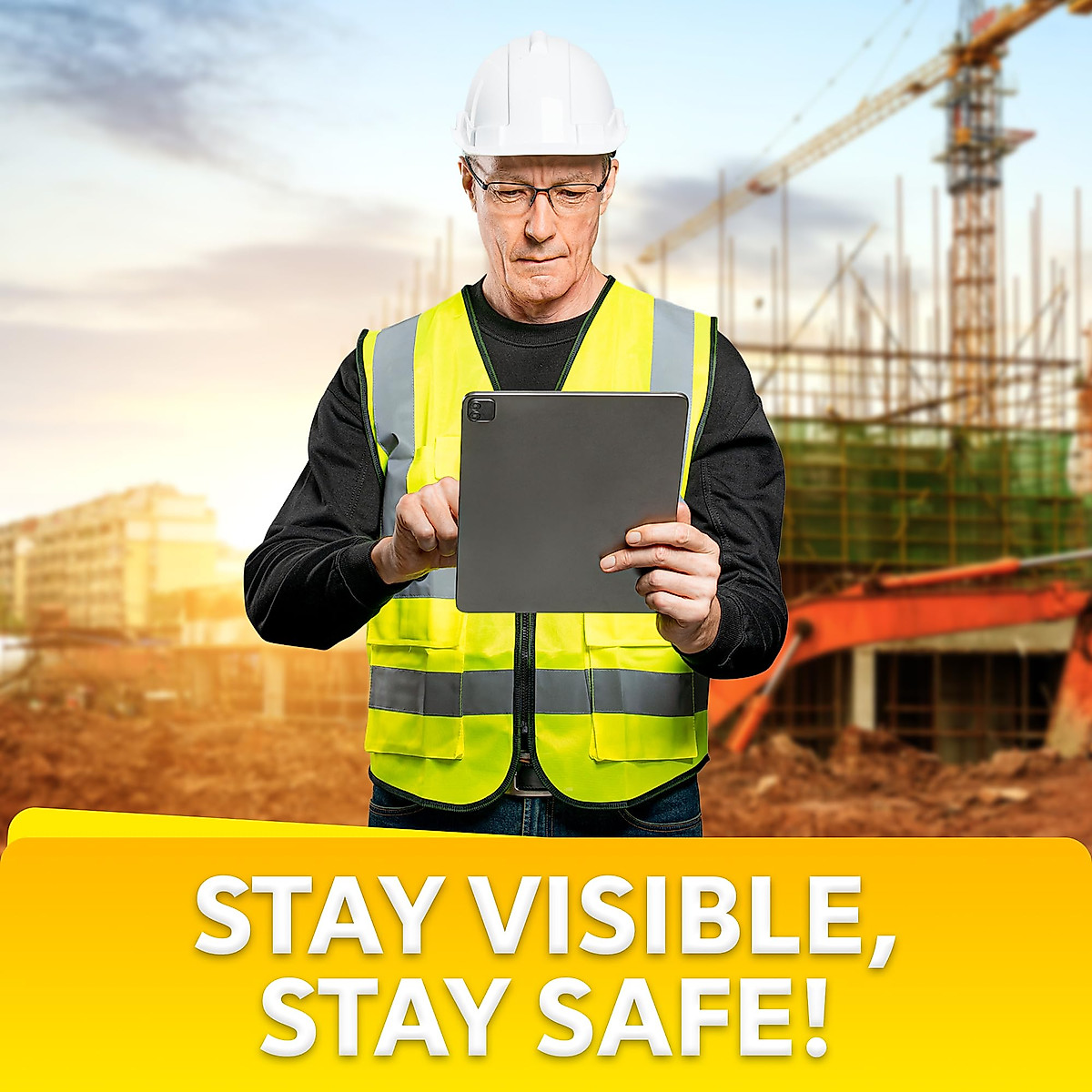 PeerBasics Safety Vest 10 Pack, Yellow, ANSI Class 2, Reflective, For Men Women Unisex, With Pockets Zipper, Breathable Mesh (Large)