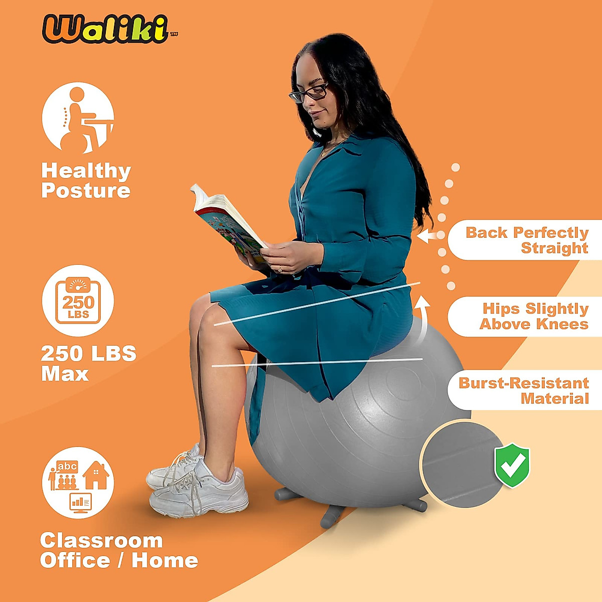 WALIKI Chair Ball with Feet for Kids | Alternative Classroom Seating | Balance Ball | (30"/75CM)