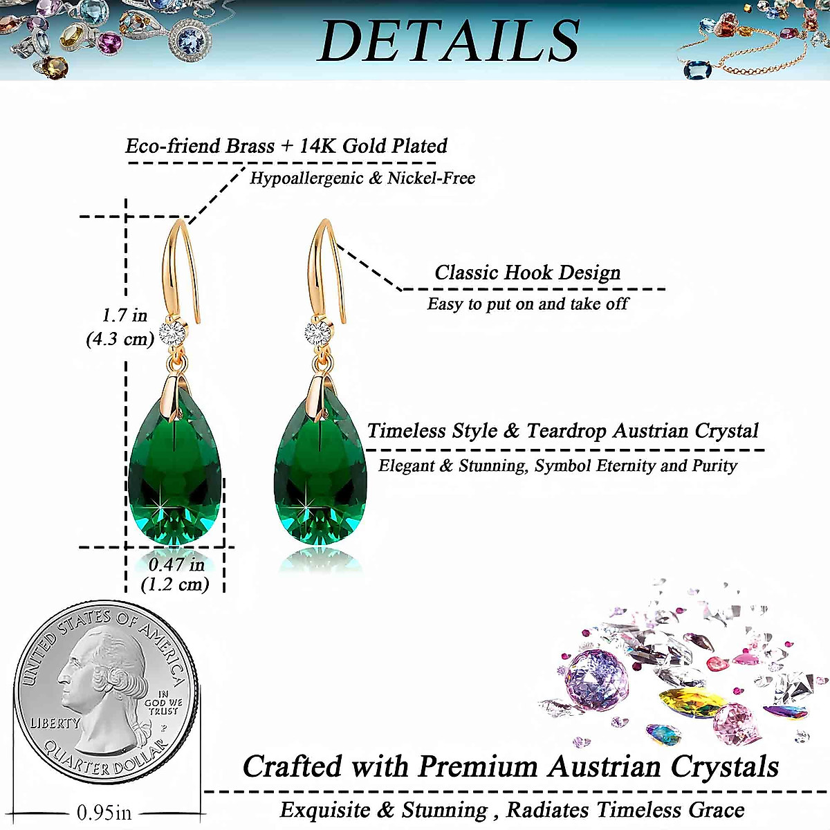Austrian Crystal Teardrop Dangle Drop Earrings for Women