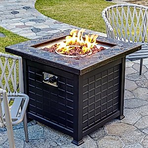 OutVue 30 inch Real Slate Propane Fire Pit Table, Gas Fire Pits for Outside Patio,50000 BTU Propane Fire Pits with Lid &Lava Rocks,Firepit for Garden,Yard