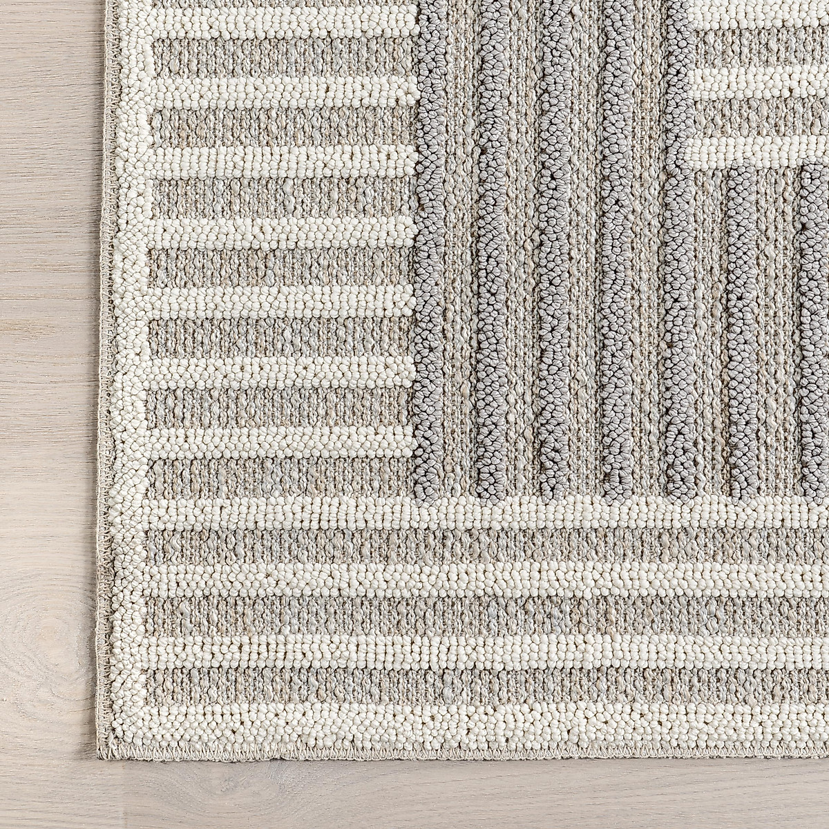 nuLOOM Nicka Striped 9x12 Machine Washable Area Rug for Living Room Bedroom Dining Room Kitchen, Light Grey/Cream