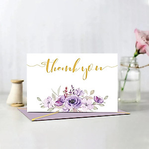 YUANAYA 36 Thank You Cards with Envelopes Purple 4x6 Inches, Blank Cards and Envelopes Bulk for Wedding, Sympathy, Baby Shower, Anniversary, Thanksgiving, Baby shower, Small Business, All Occasion