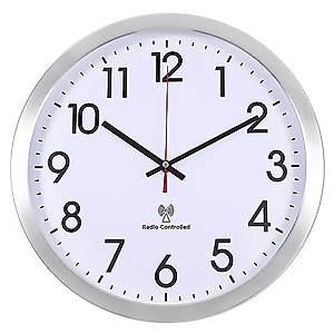 Vigorwise Atomic Analog Wall Clock, 14 Inch Radio Controlled Sets Automatically Wall Clock, Aluminum Frame Wall Clock Decorative for Home Kitchen Living Room Bedroom Office School