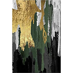 Modern Abstract Rug Light Luxury Carpet Emerald Green Gold Gray Area Rug Easy to Clean Stain Fade Resistant Living Dining Room Rugs,160 * 230CM