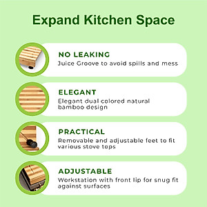 Prosumer's Choice Premium Bamboo Large Cutting Boards | Stovetop Cover with Juice Grooves For Kitchen | Large Wooden Butcher Block for Turkey, Meat, Vegetables, BBQ with Adjustable Legs, 11 X 21.25