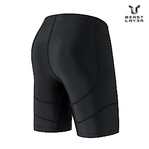 HUGE SPORTS Men's Rash Guard Swim Shorts Compression Swimming Jammer Cool Dry Active Swimsuit Workout Shorts Sports Tights (Black, XL)