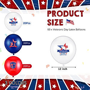 60 Pieces Veterans Balloons White Red and Blue Balloon Latex Happy Day Printed American Flag Thank You Party Supplies Favor for Memorial USA Patriotic Party, Blue,white,red
