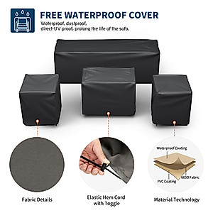 UDPATIO Aluminum Patio Furniture with Fire Pit Table, 4 Pieces Modern Aluminum Outdoor Sectional Conversation Set with Grey Cushion